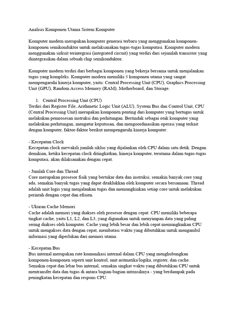 Analisis Komponen Utama Sistem Komputer | PDF | Teknologi & Rekayasa