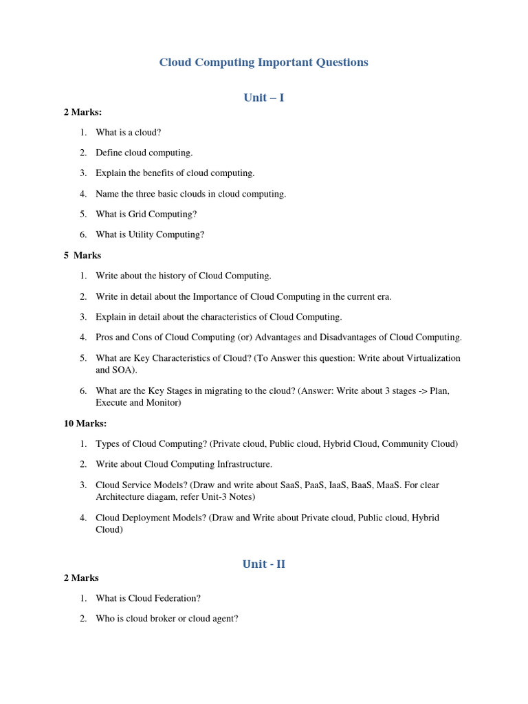 Cloud Computing Important Questions | PDF | Cloud Computing ...