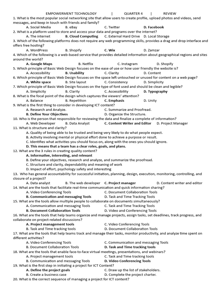 Q4 e Tech Review 1.1 Answer Key | PDF | Web Design | Internet