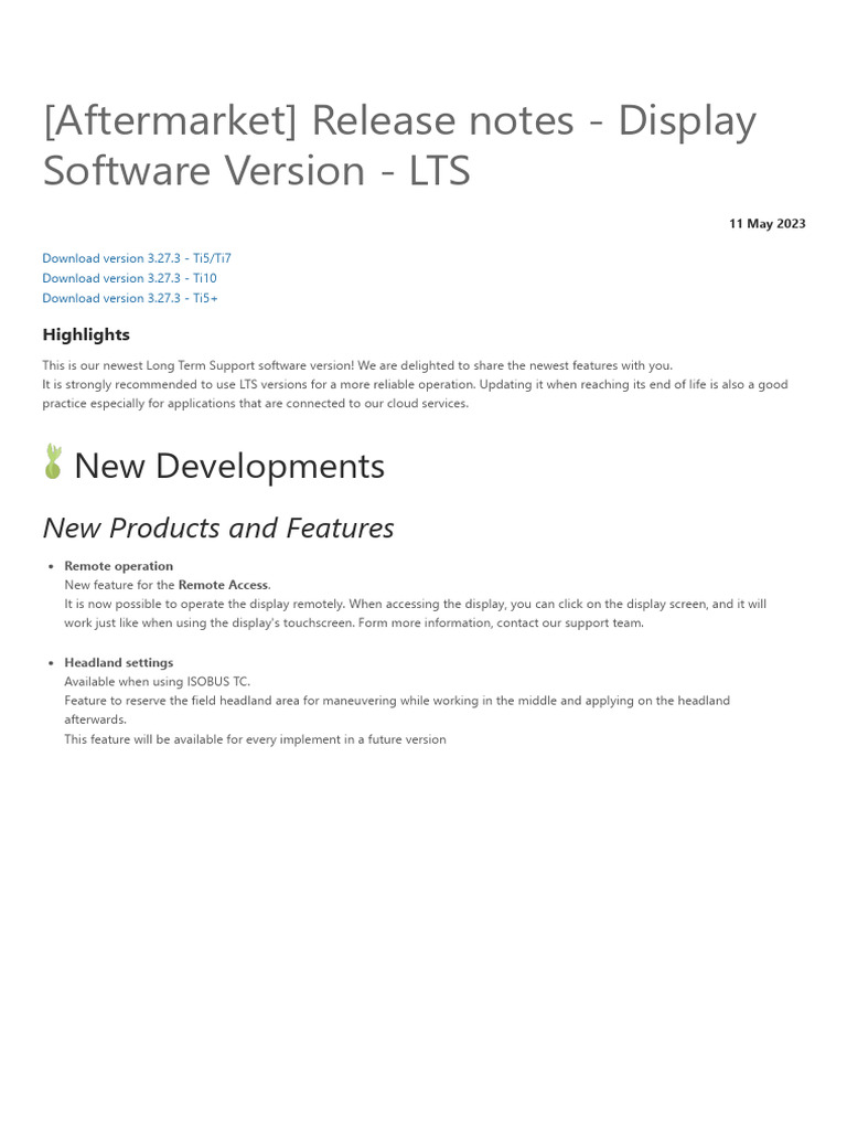Aftermarket Release Notes-Display Software Version-LTS | PDF | Tractor ...
