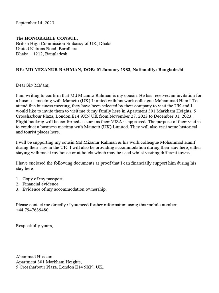 Invitation Letter of Relative | PDF