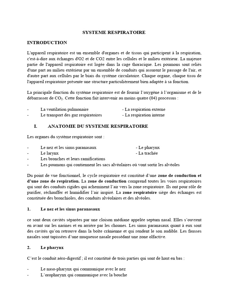 Anatomie et physiologie du système respiratoire | PDF | Système ...