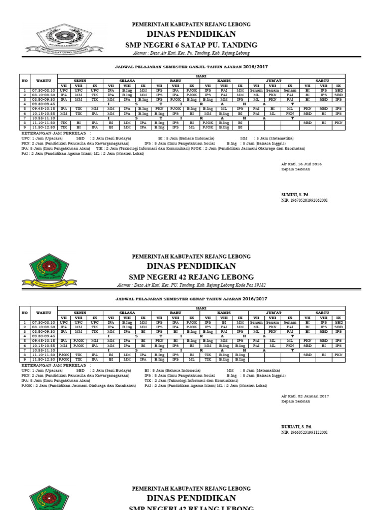 Jadwal Pelajaran SMP | PDF