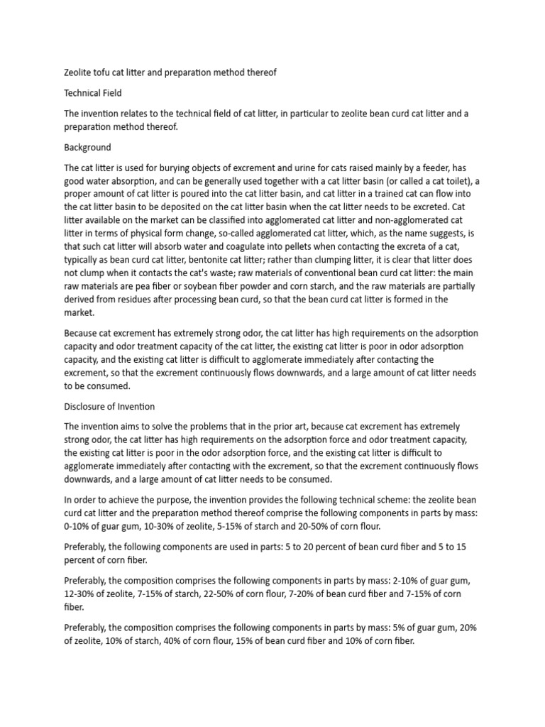 Zeolite Tofu Cat Litter and Preparation Method Thereof | PDF | Soil ...