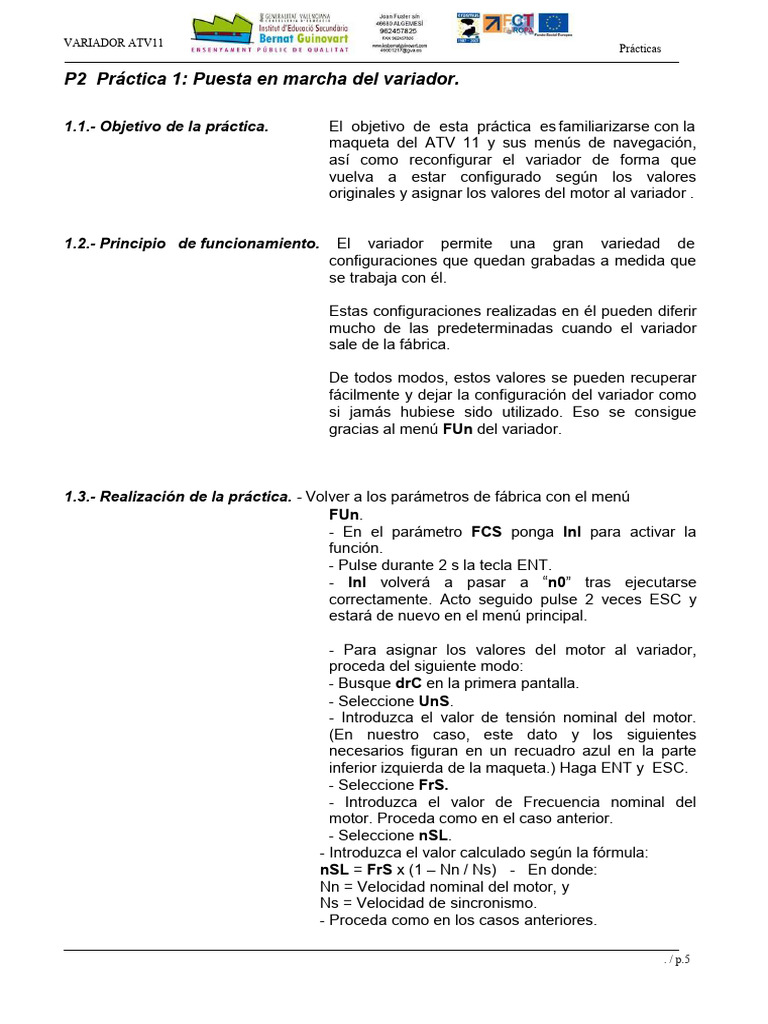 Prácticas Variador ATV11: Guía Completa | PDF | Tarifas | Velocidad