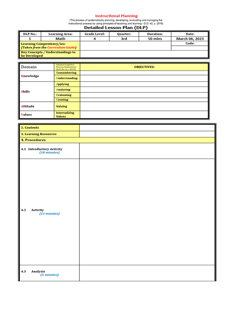 Blank DLP MSP | PDF | Learning | Lesson Plan