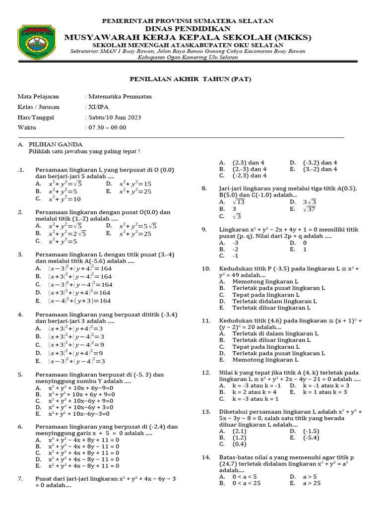 Soal Matematika Peminatan Xi | PDF | Metode & Bahan Ajar