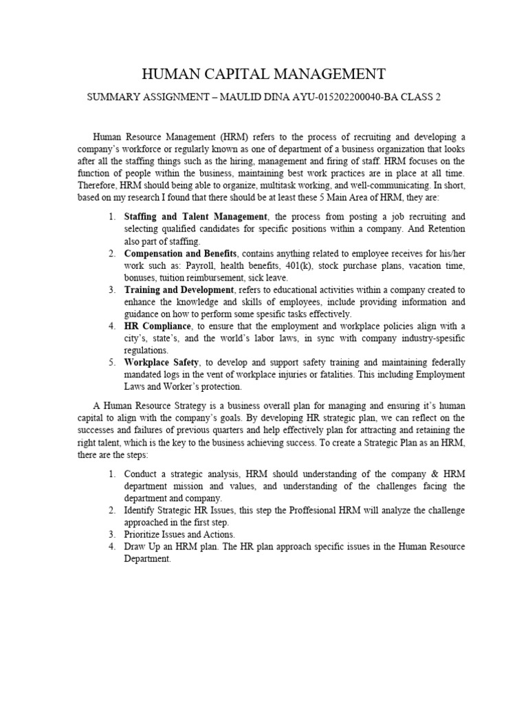 Human Capital Management ASSIGNMENT | PDF | Human Resource Management | Human Resources