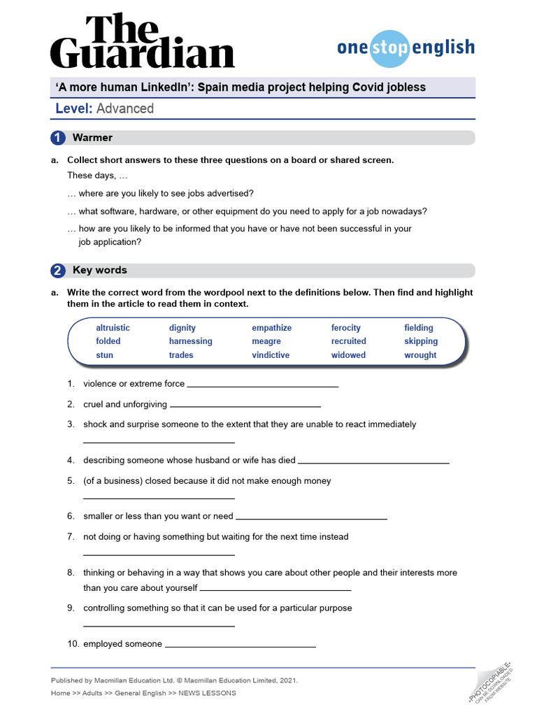 News Lessons Human Linkedin Worksheet Advanced 334257 | PDF