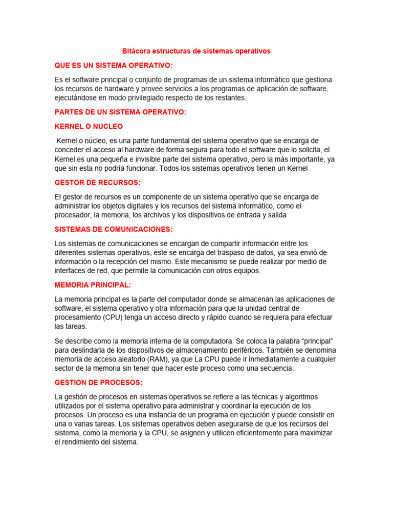 Bitácora estructuras de sistemas operativos | PDF | Sistema operativo ...