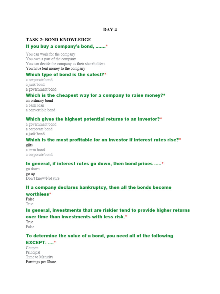 Exercise Day 4 | PDF | Bonds (Finance) | Stocks