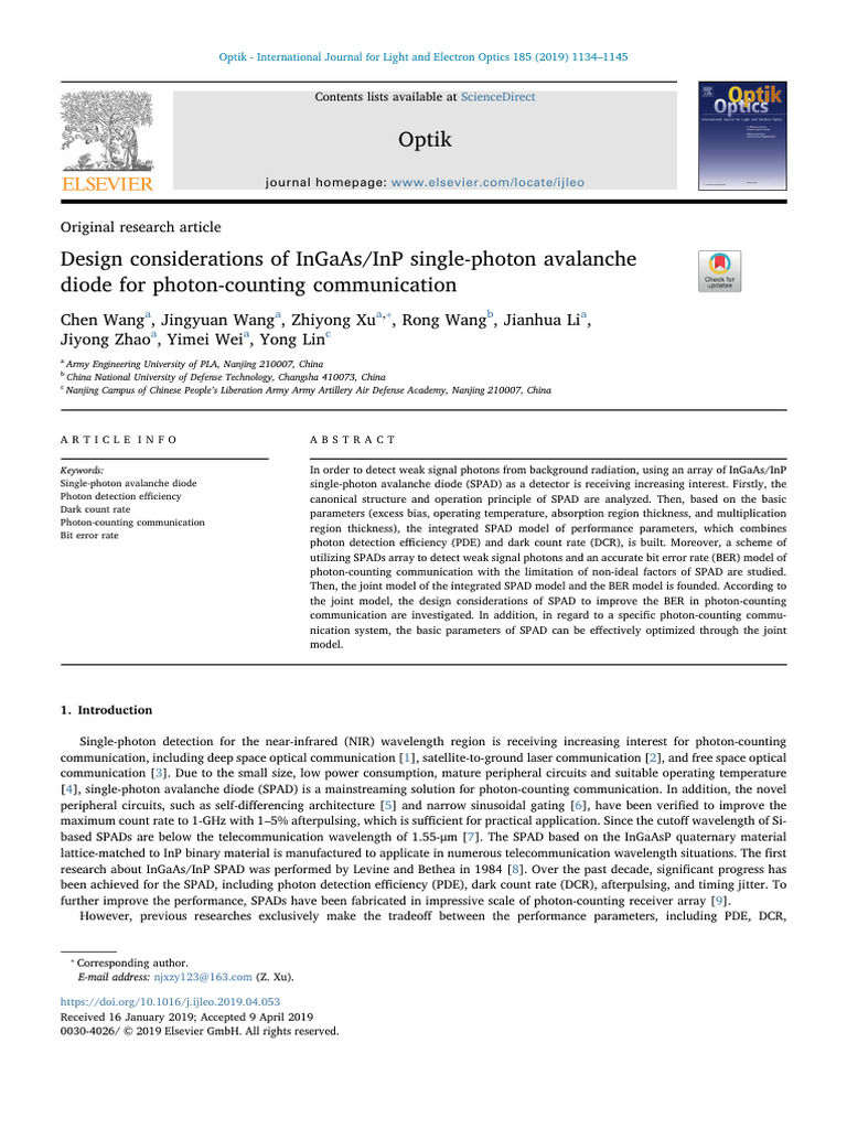 Design Considerations Of Ingaas Inp Single Photon Avalanche Diode For Photon Counting