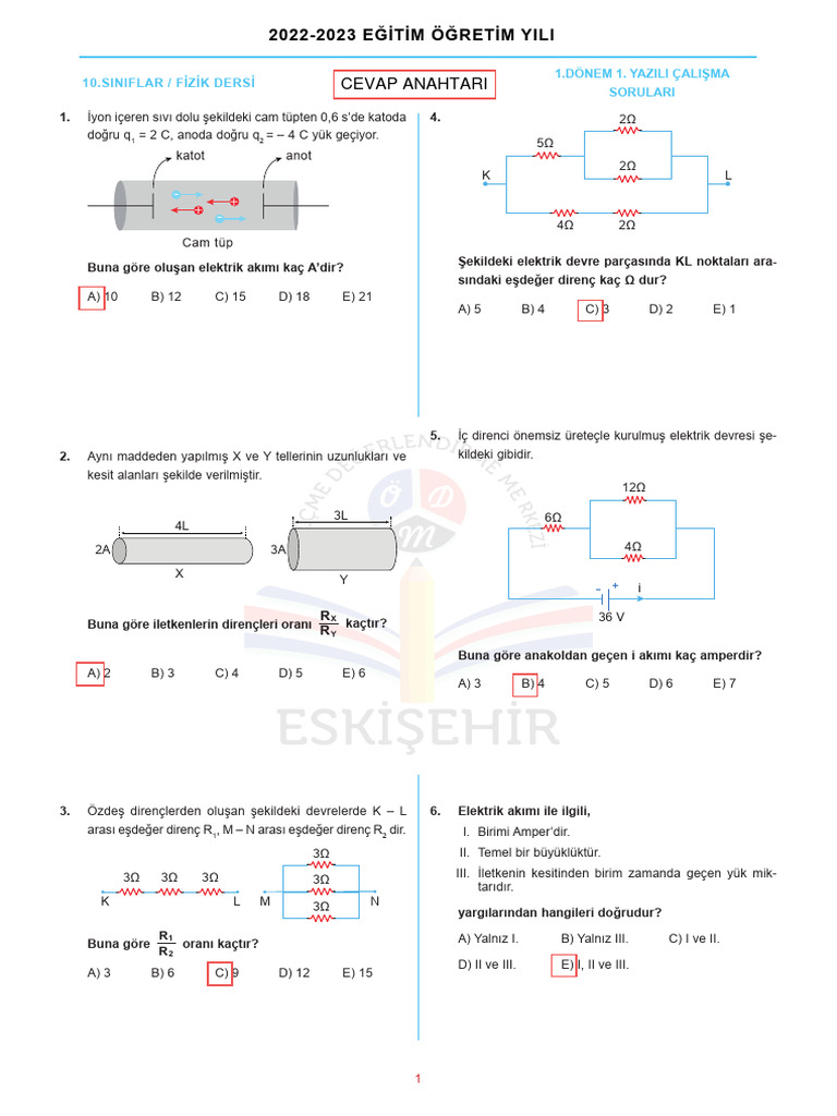 10 Fizik 1. Cevap | PDF