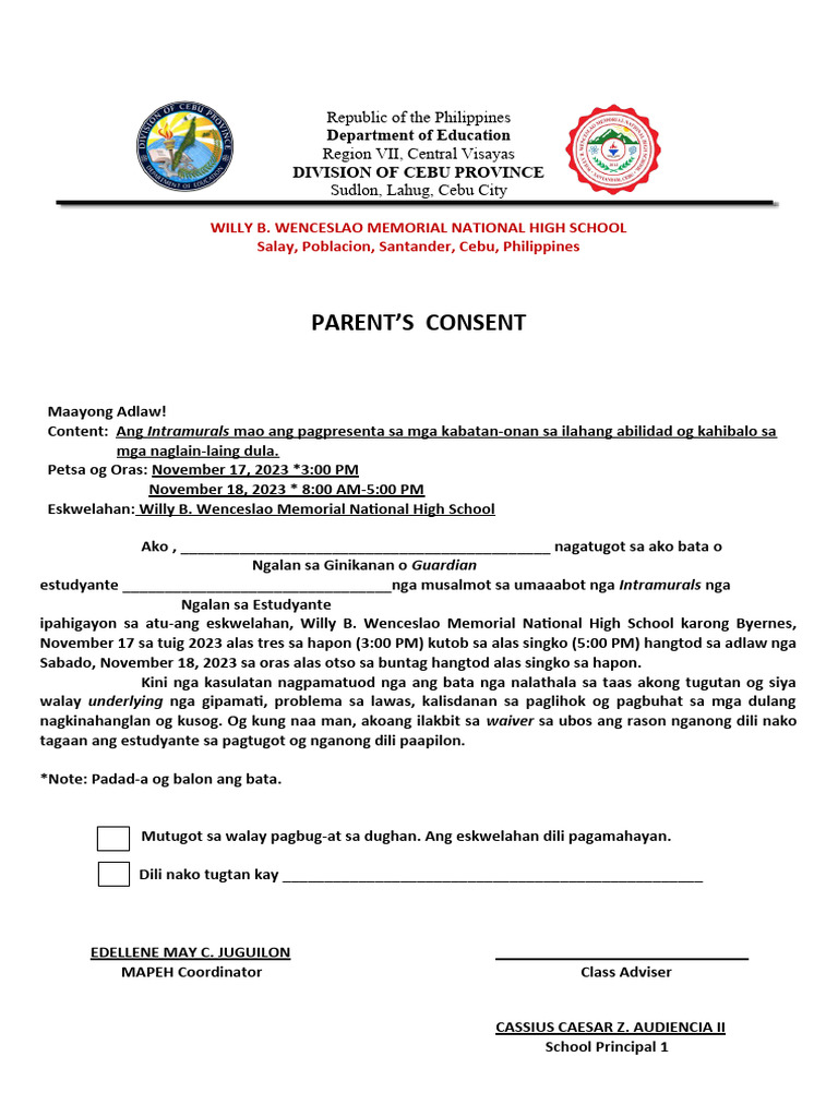 Intrams-Parents-Consent | PDF