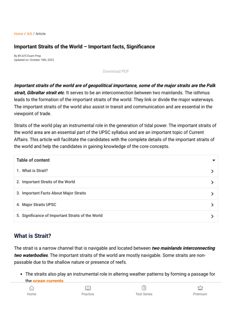 Important Straits of The World - Significance of Major Straits, Facts ...