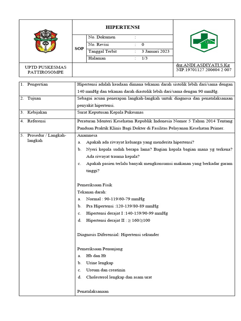 Sop Hipertensi | PDF | Pengembangan Diri | Kesehatan Holistik