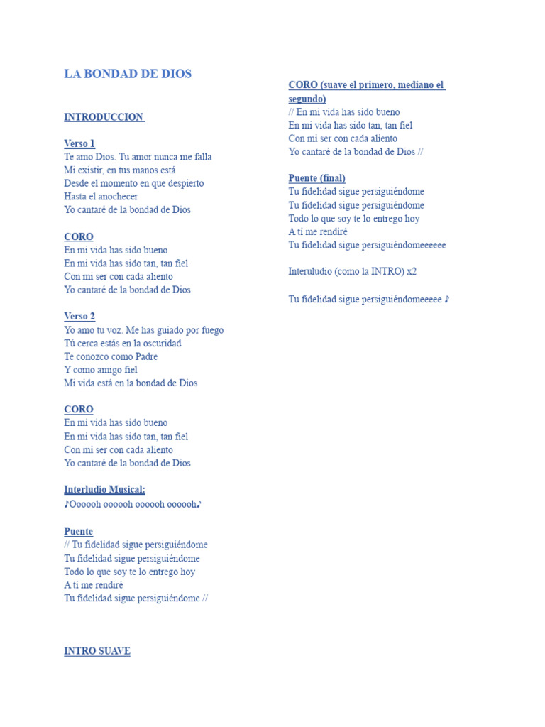 La Bondad de Dios Letra + Secuencia | PDF