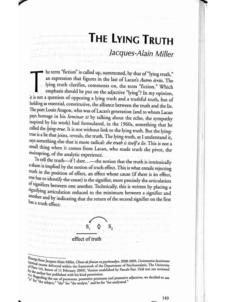 The Lying Truth Jacques Alain Miller | PDF