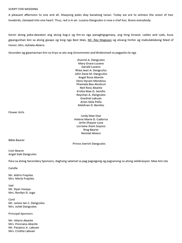 Script For Wedding | PDF