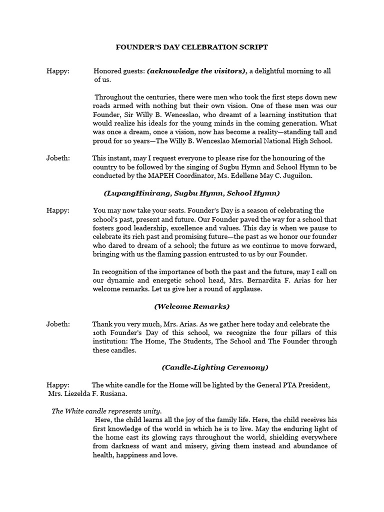 Founder’s Day Celebration Script | PDF