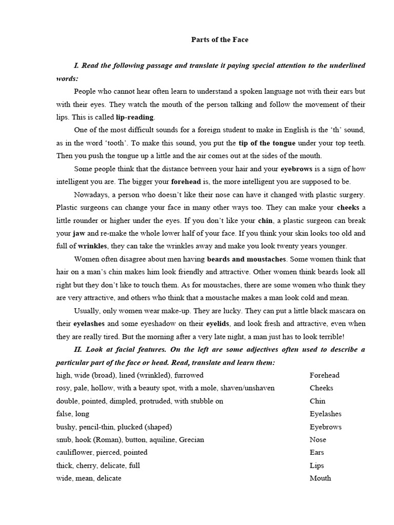 Facial Features and Descriptions | PDF | Finger | Hand