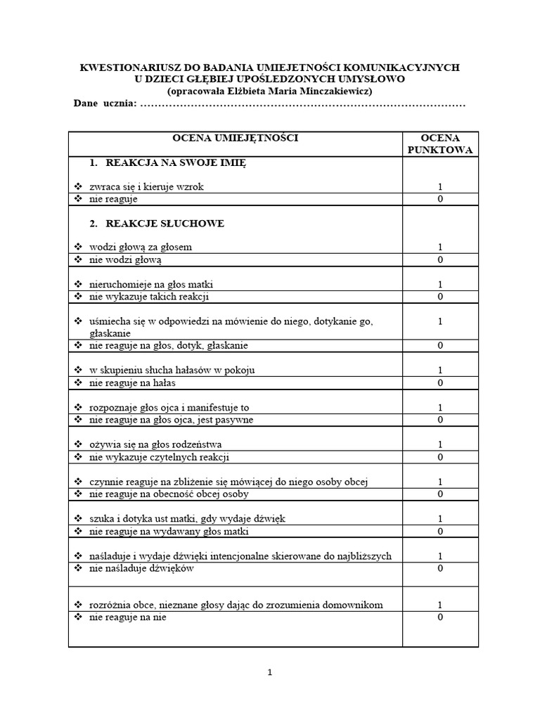 Kwestionariusz Do Badania Umiejetności Komunikacyjnych | PDF
