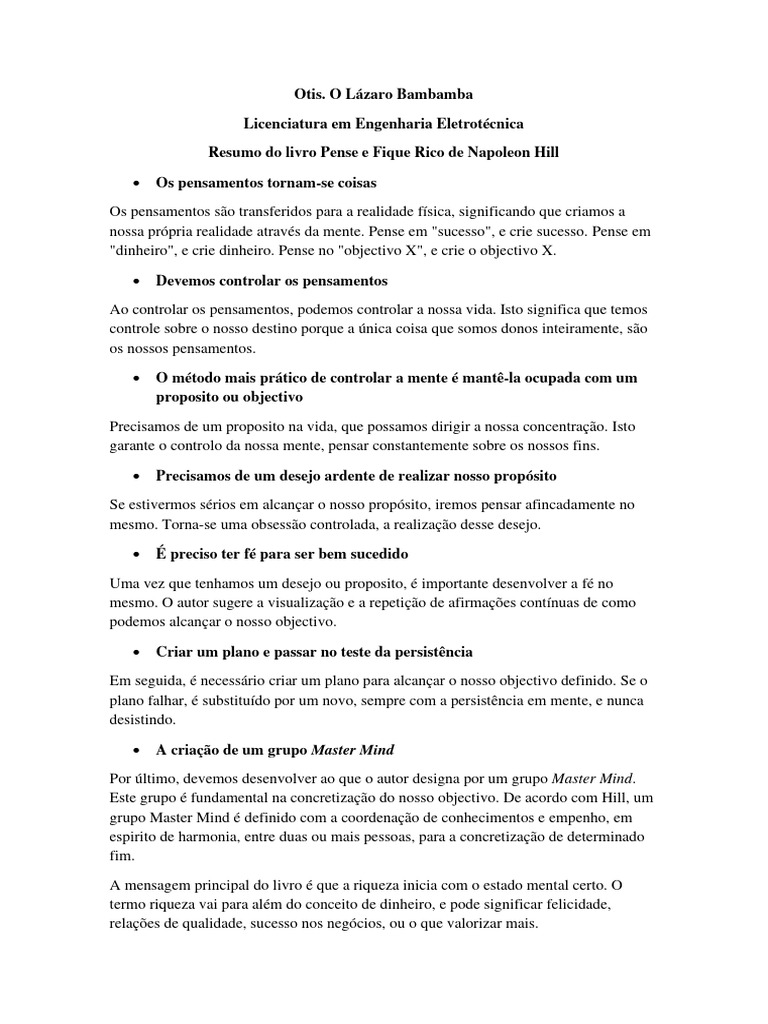 Resumo de "Pense e Fique Rico" | PDF | Autoajuda | Estilo de vida