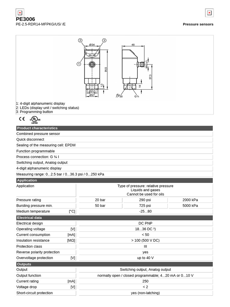 PE3006 Eng | PDF | Pressure | Switch