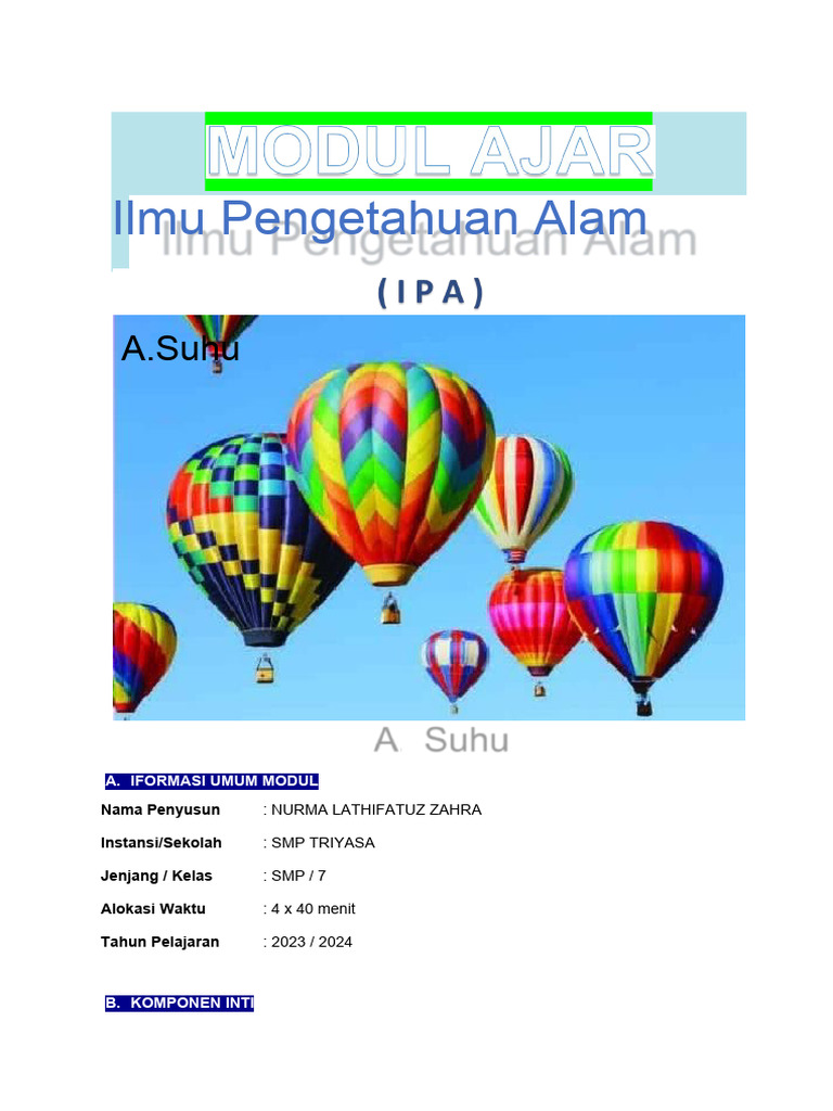 Modul Ajar Kelas VII Bab 3 Suhu, Kalor Dan Pemuaian | PDF
