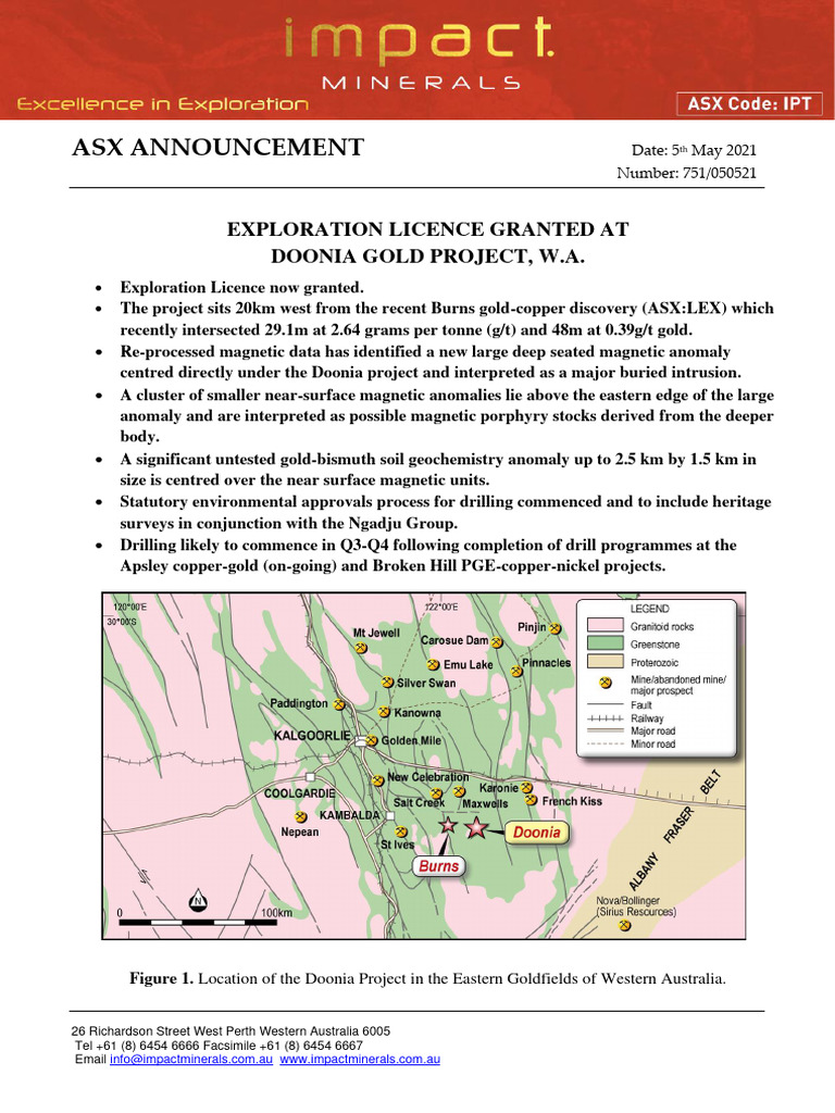 Exploration Licence Grantedat Doonia Gold Project | PDF | Mining ...