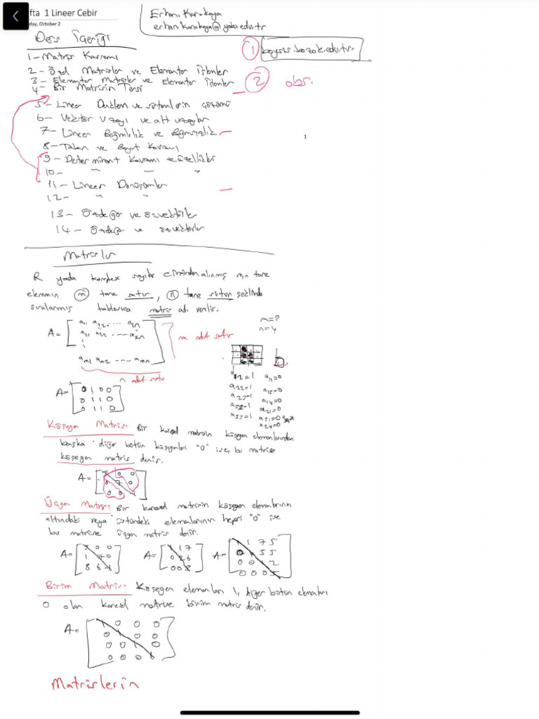 Hafta 1 Lineer Cebir | PDF