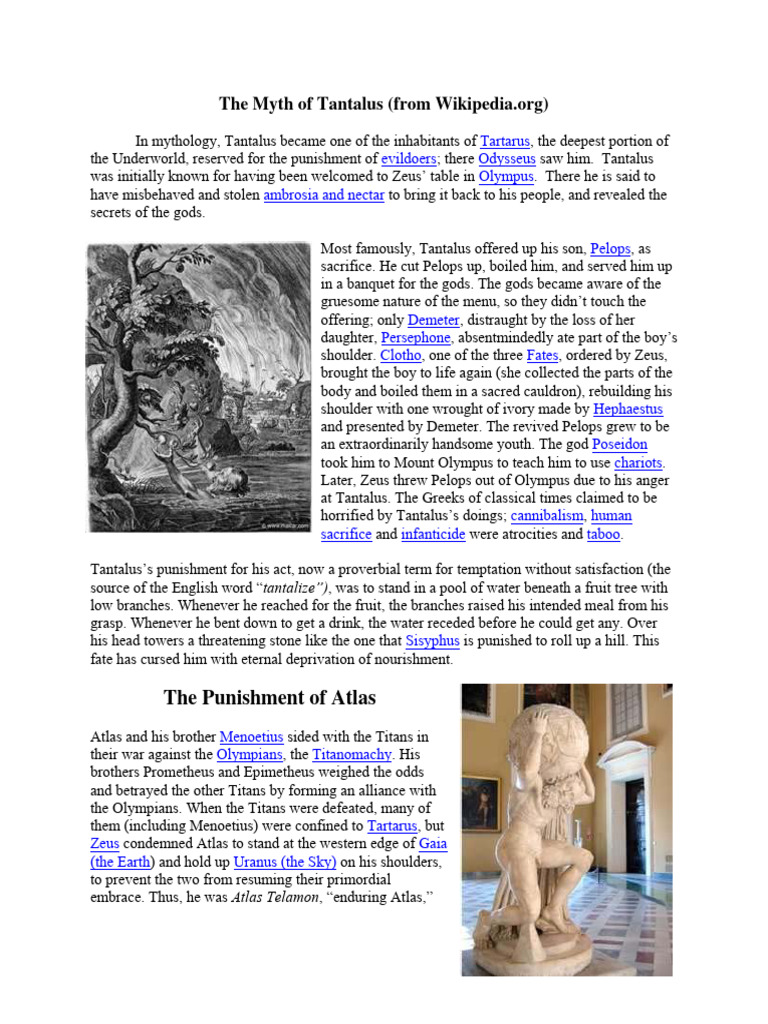 The Myth of Tantalus | PDF | Greek Deities | Greek Gods