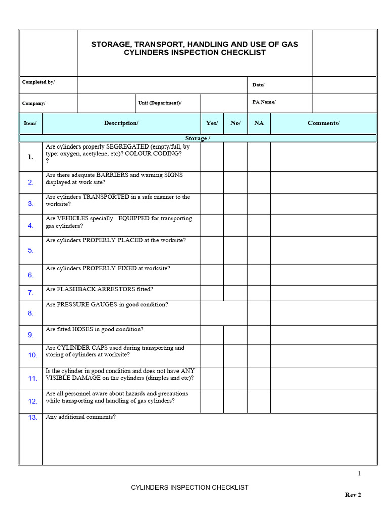 Gas Cylinder Inspection Checklist | PDF | Gas Technologies | Mechanical ...