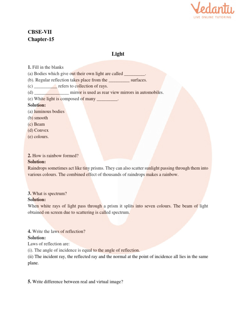 CBSE Class 7 Light Concepts Explained | PDF