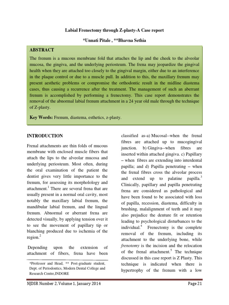 06.labial Frenectomy Through Z-Plasty - A Case Report | PDF | Dentistry Branches | Medical ...