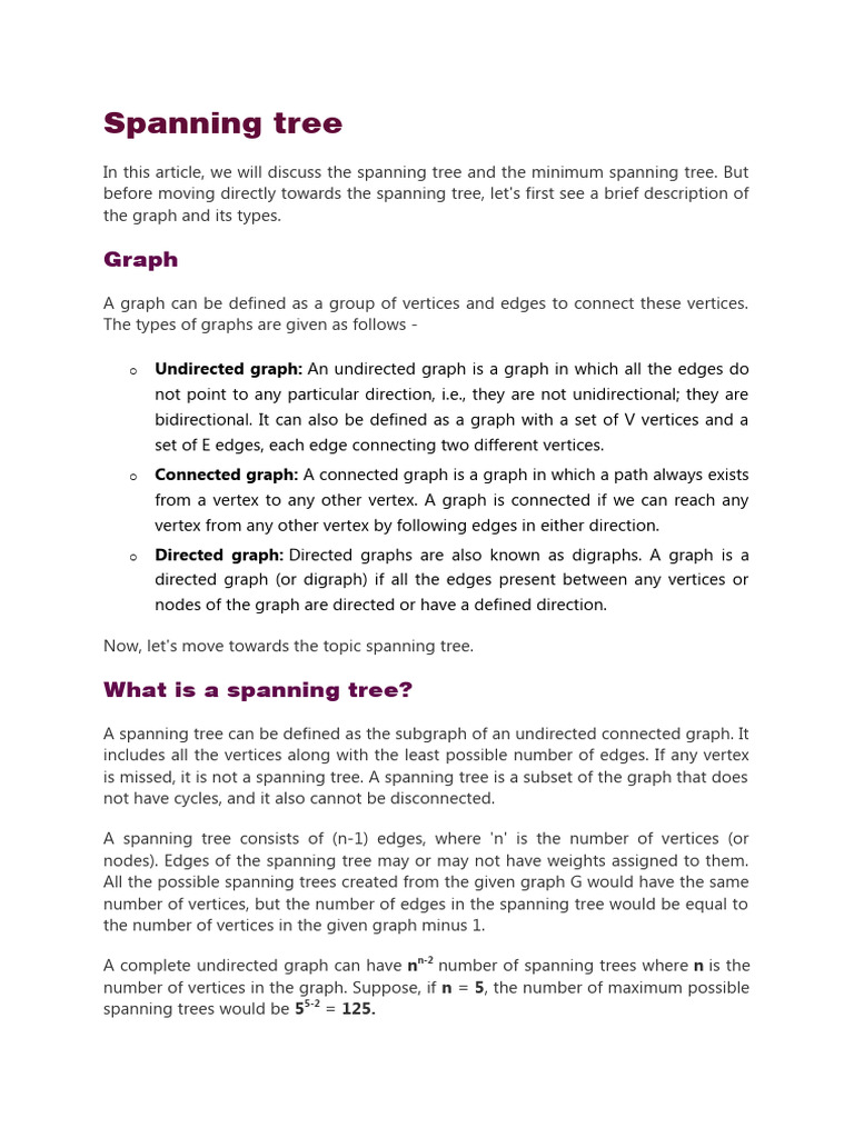 Spanning Tree Pdf Vertex Graph Theory Algorithms And Data Structures