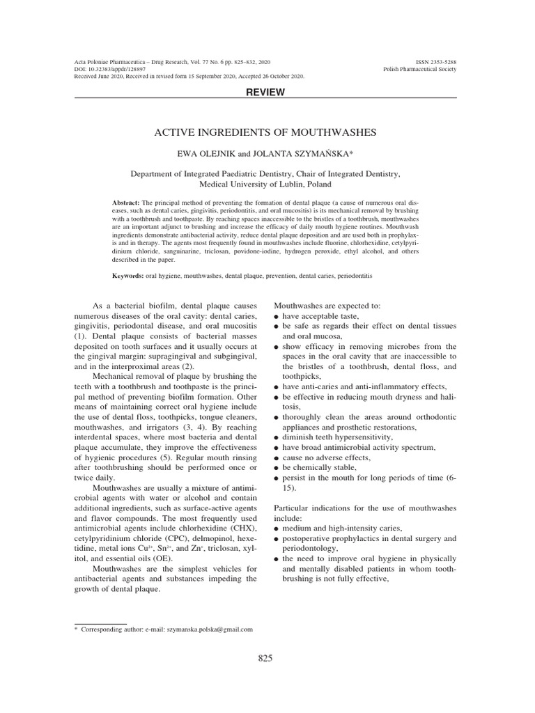Active Ingredients in Mouthwash | PDF | Oral Hygiene | Toothbrush