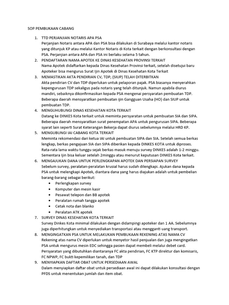 SOP PEMBUKAAN CABANG | PDF