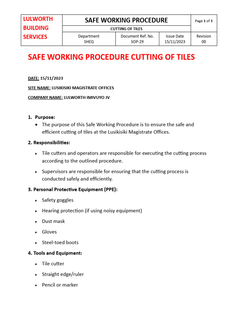 Safe Work Procedure Steel Fix | PDF | Personal Protective Equipment ...