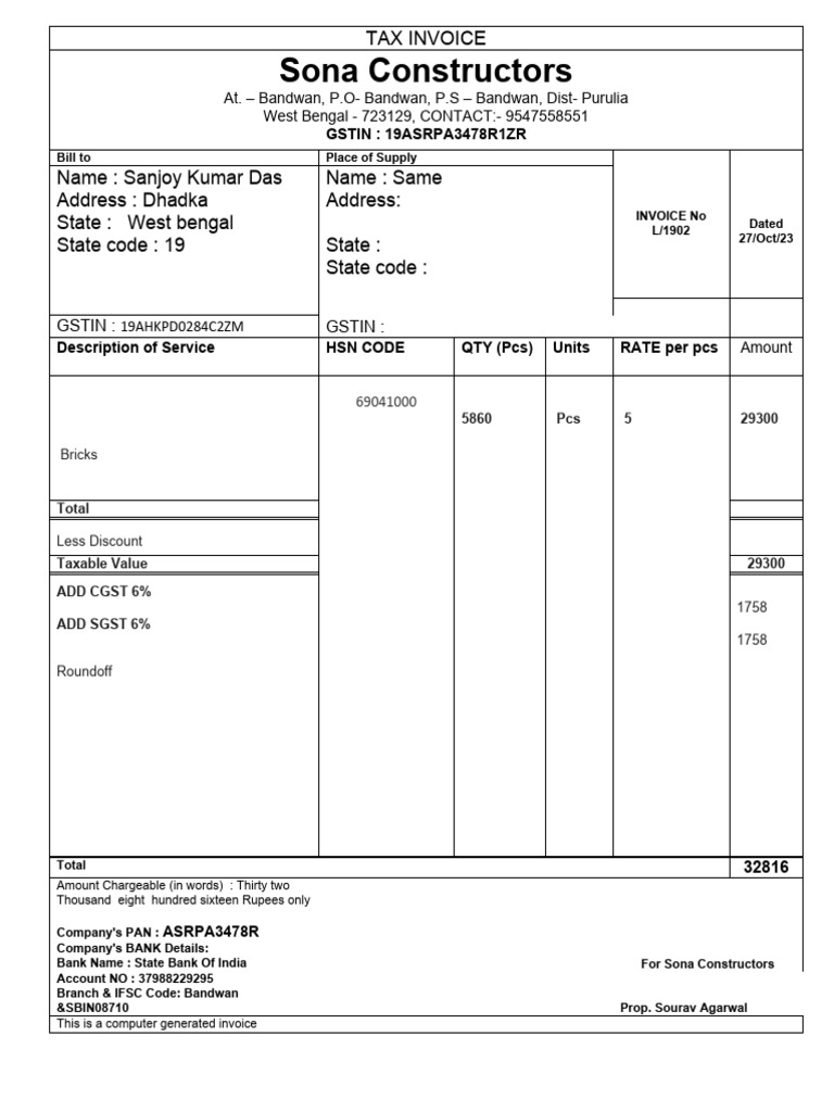 Invoice Bricks 1902 | PDF