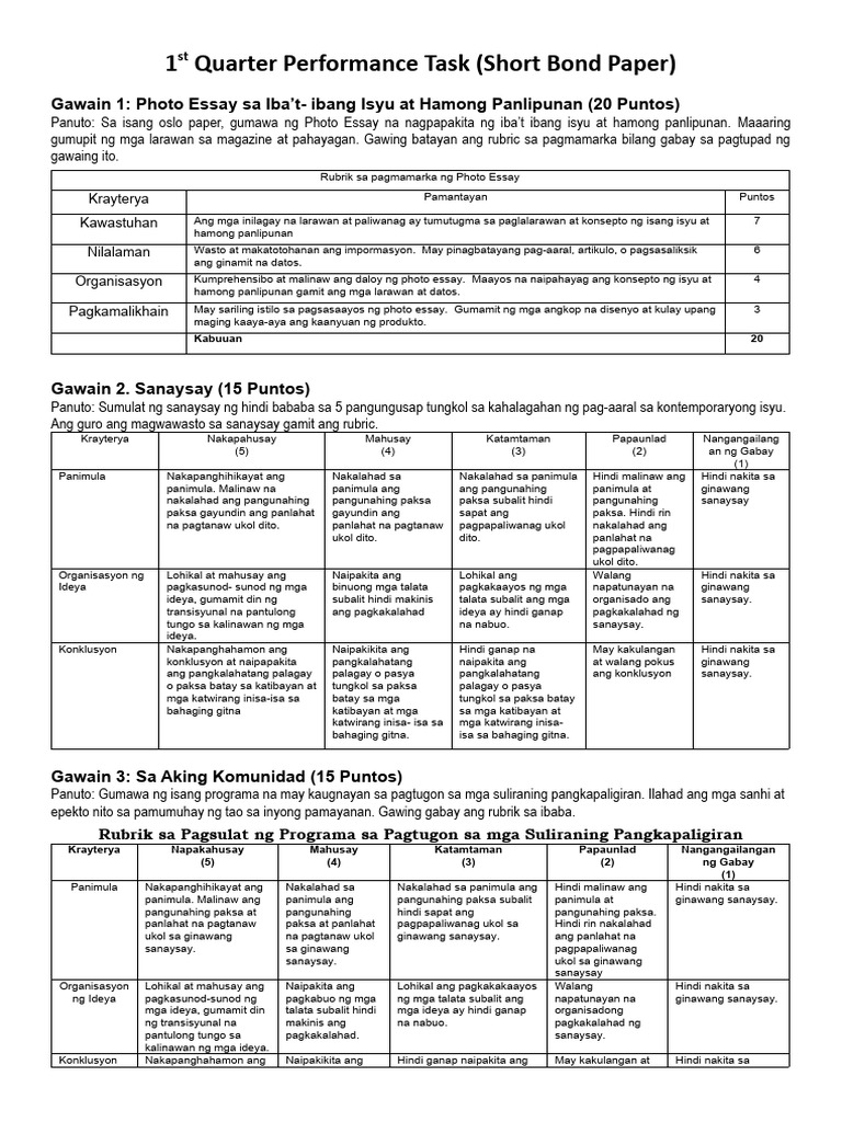 1st Quarter Performance Task | PDF