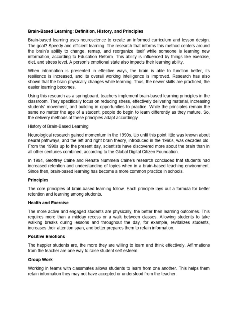 Brain Based Learning Pdf Learning Teachers