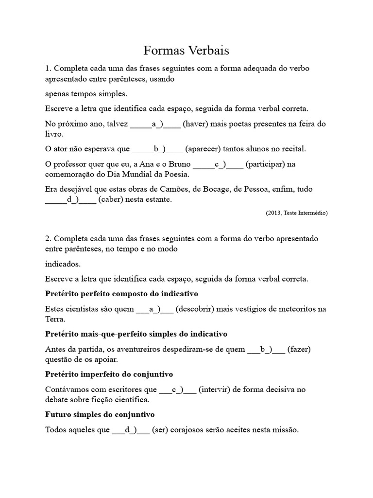 Formas Verbais | PDF | Artes Linguísticas e Disciplina