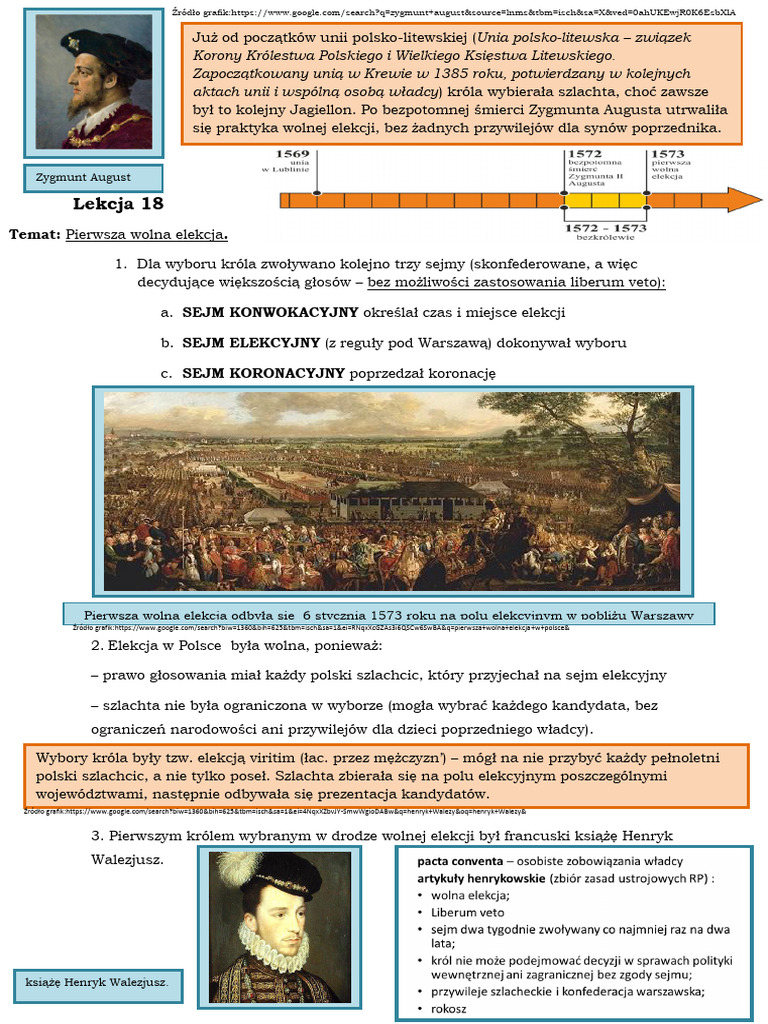 Lekcja 18 Pierwsza Wolna Elekcja. Klasa 6 | PDF