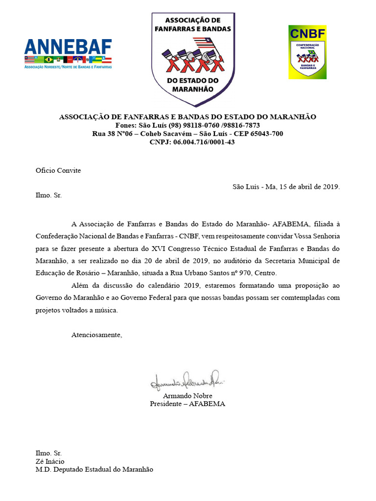 Ofício Convite Zé Inácio | PDF