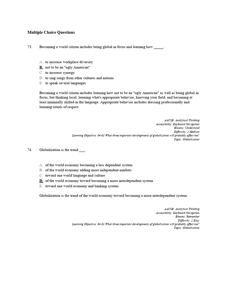 Chapter 4 Multiple Choice Questions | PDF | Tariff | Protectionism