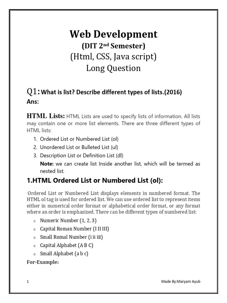DIT 2nd Semester Web Developement | PDF | Document Object Model | Html ...