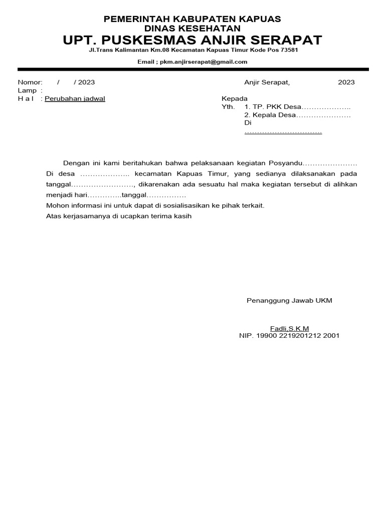 2213 Surat-Pemberitahuan-Perubahan-Jadwal | PDF