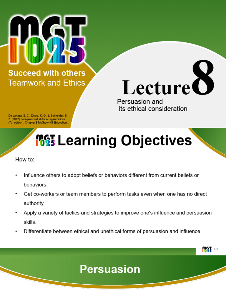 MGT1025 Lecture 08 Persuasion and Its Ethical Consideration | PDF ...