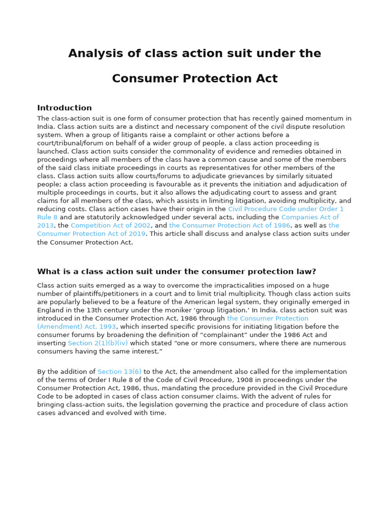 Class Action Suits in Consumer Protection | PDF | Class Action | Lawsuit